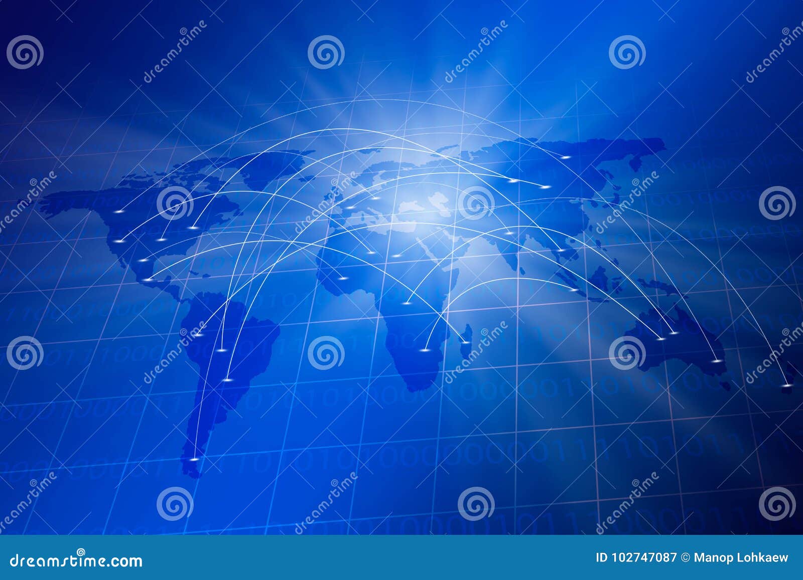 Blue Grid with World Map,binary Code and Digital Connection ...
