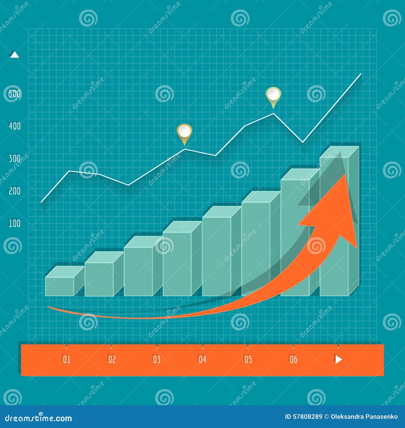 Blue Growing Graph with Orannge Arrow Stock Vector - Illustration of ...