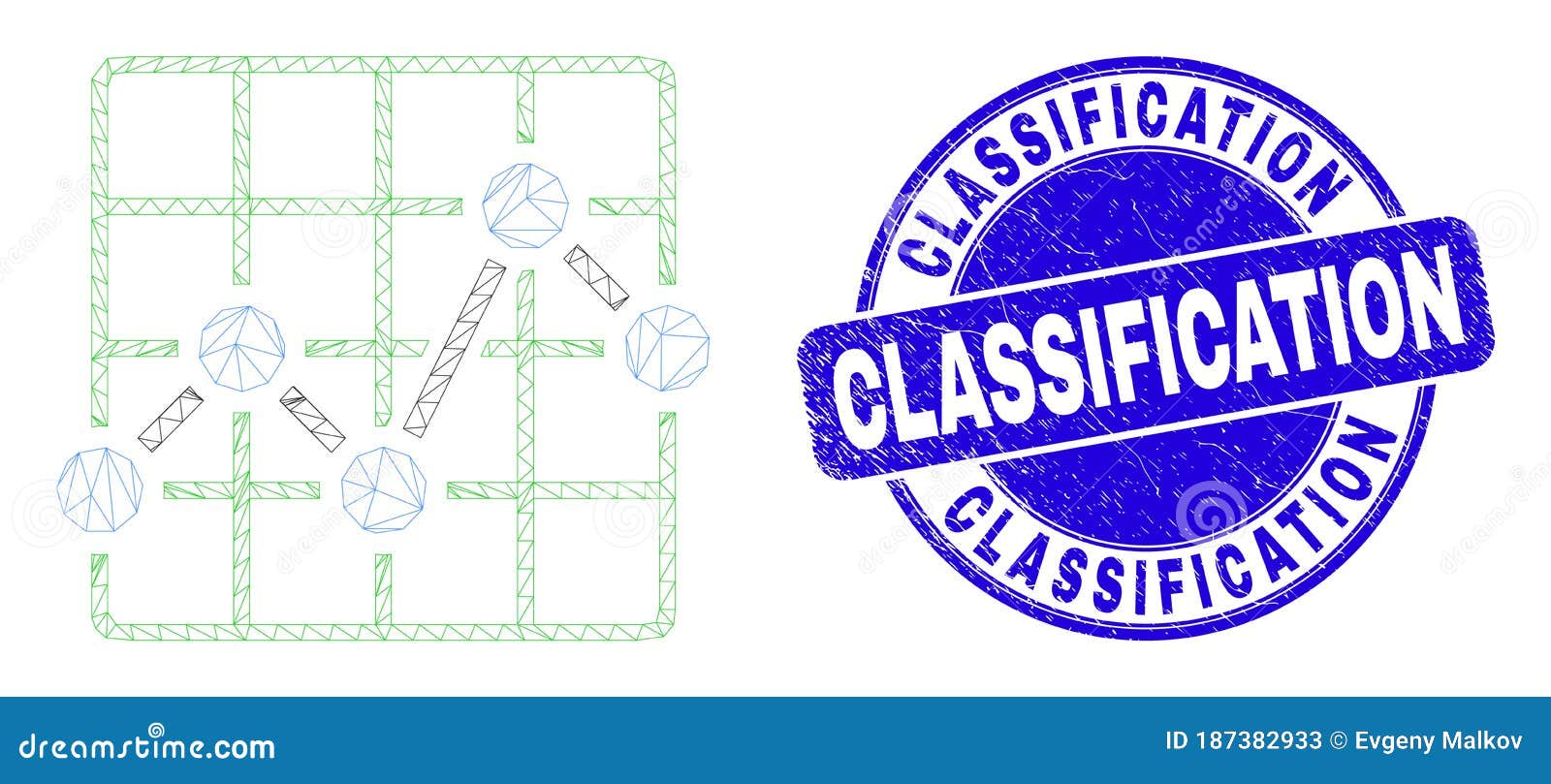 Blue Grunge Classification Seal and Web Carcass Chart Grid Stock Vector ...