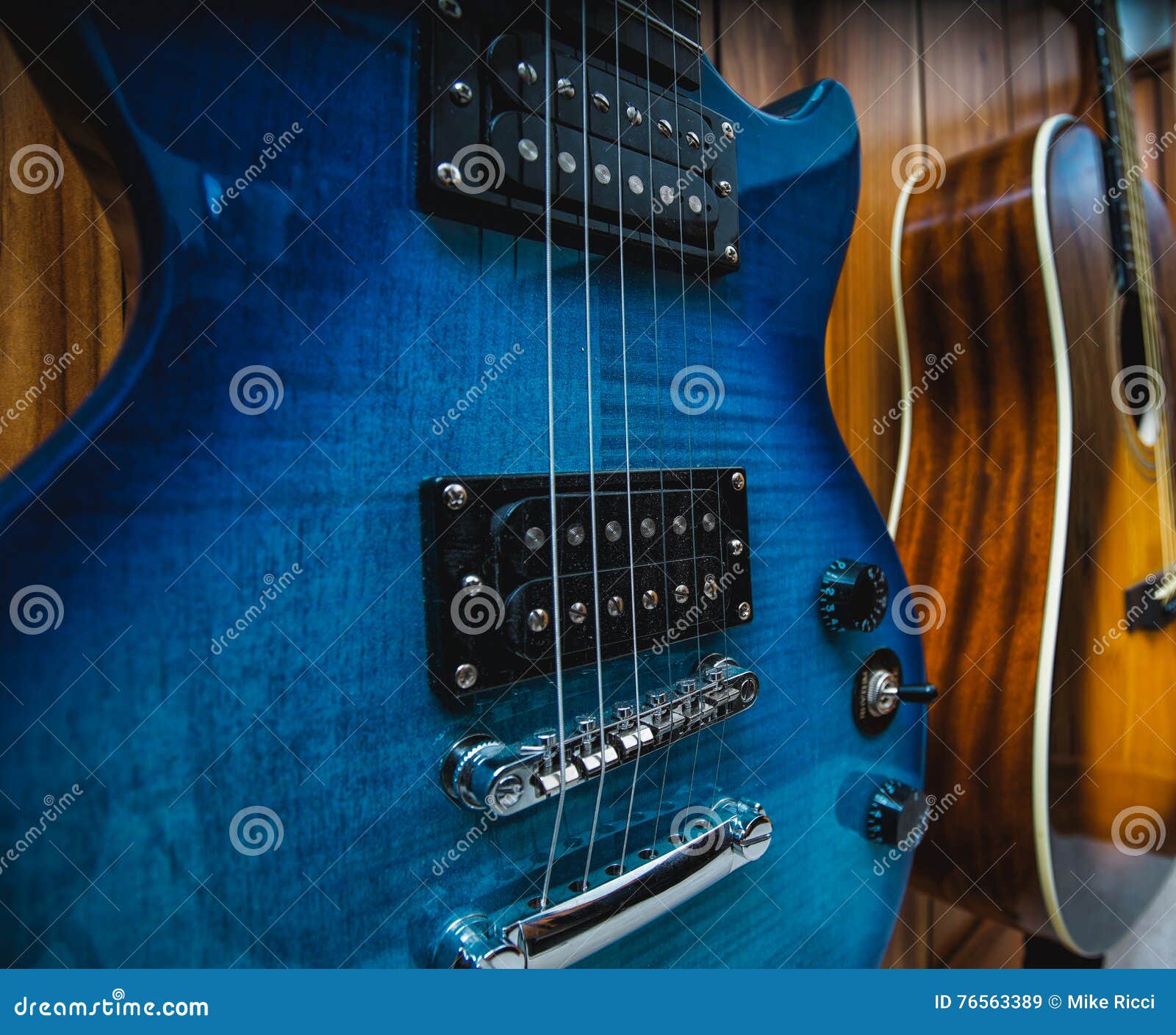 Blue Guitar stock image. Image of close, music, guitar - 76563389