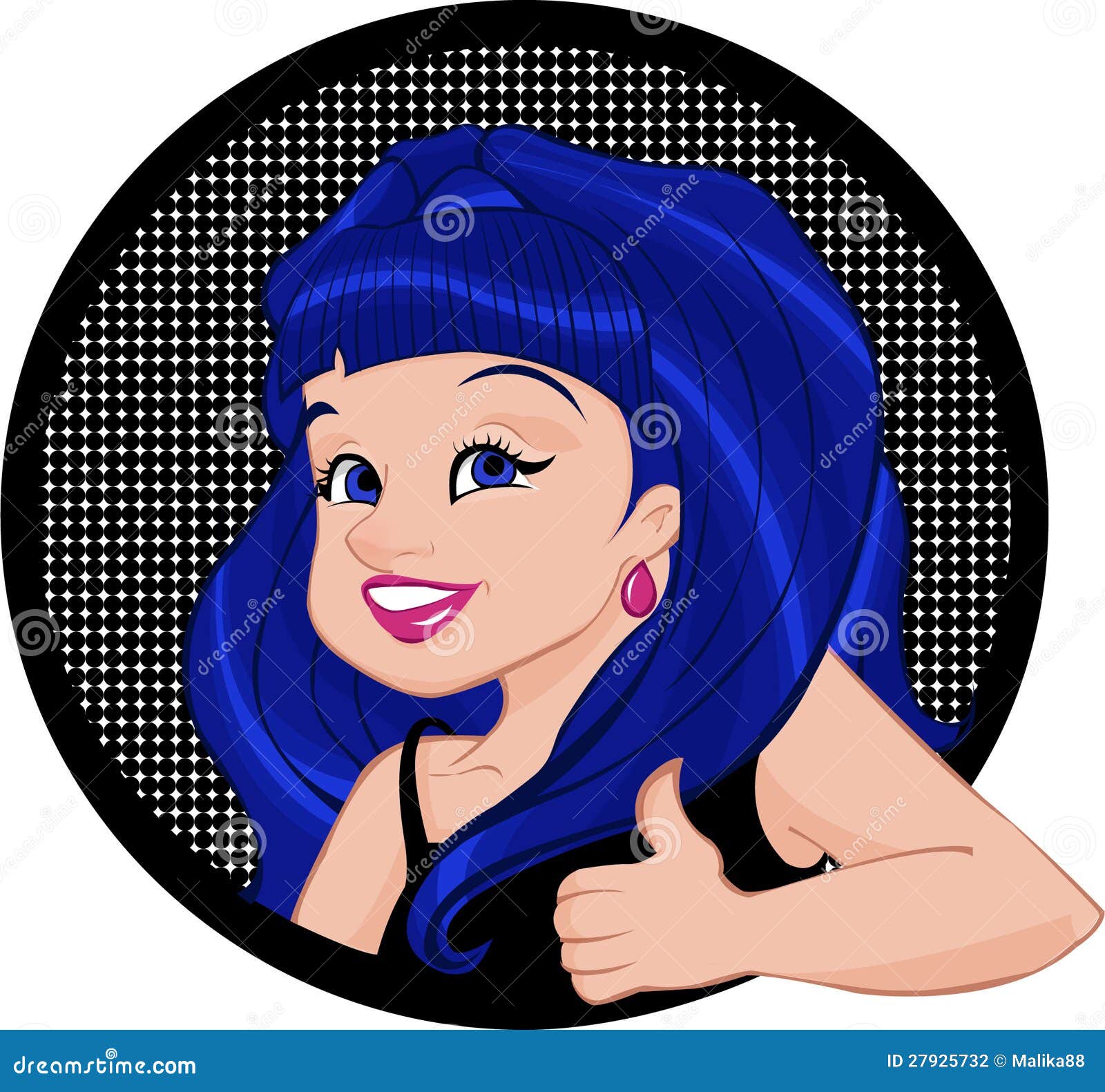 Blue haired girl sticker stock vector. Illustration of smiling - 27925732