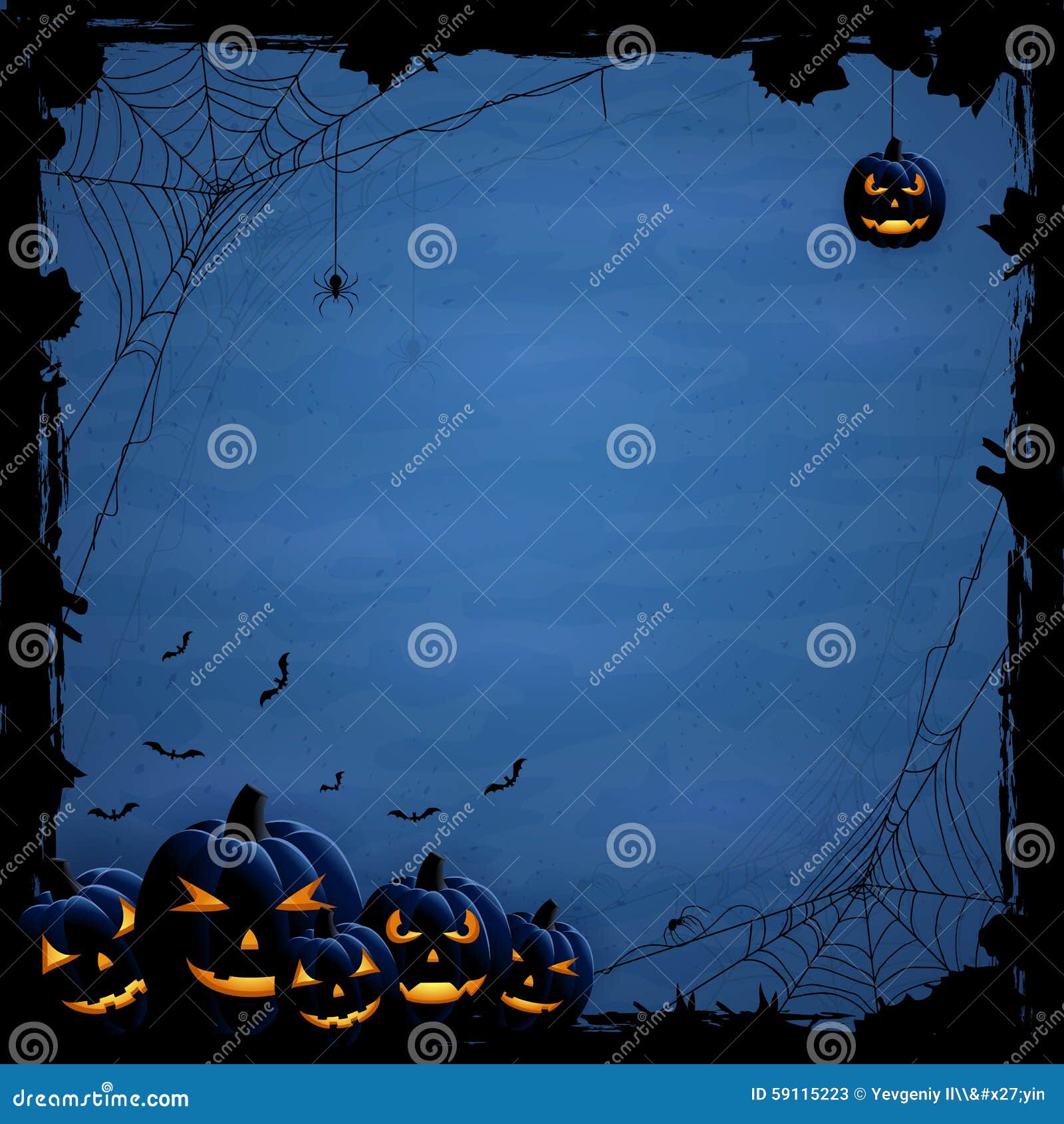 Blue Halloween Background with Pumpkins Stock Vector - Illustration of ...