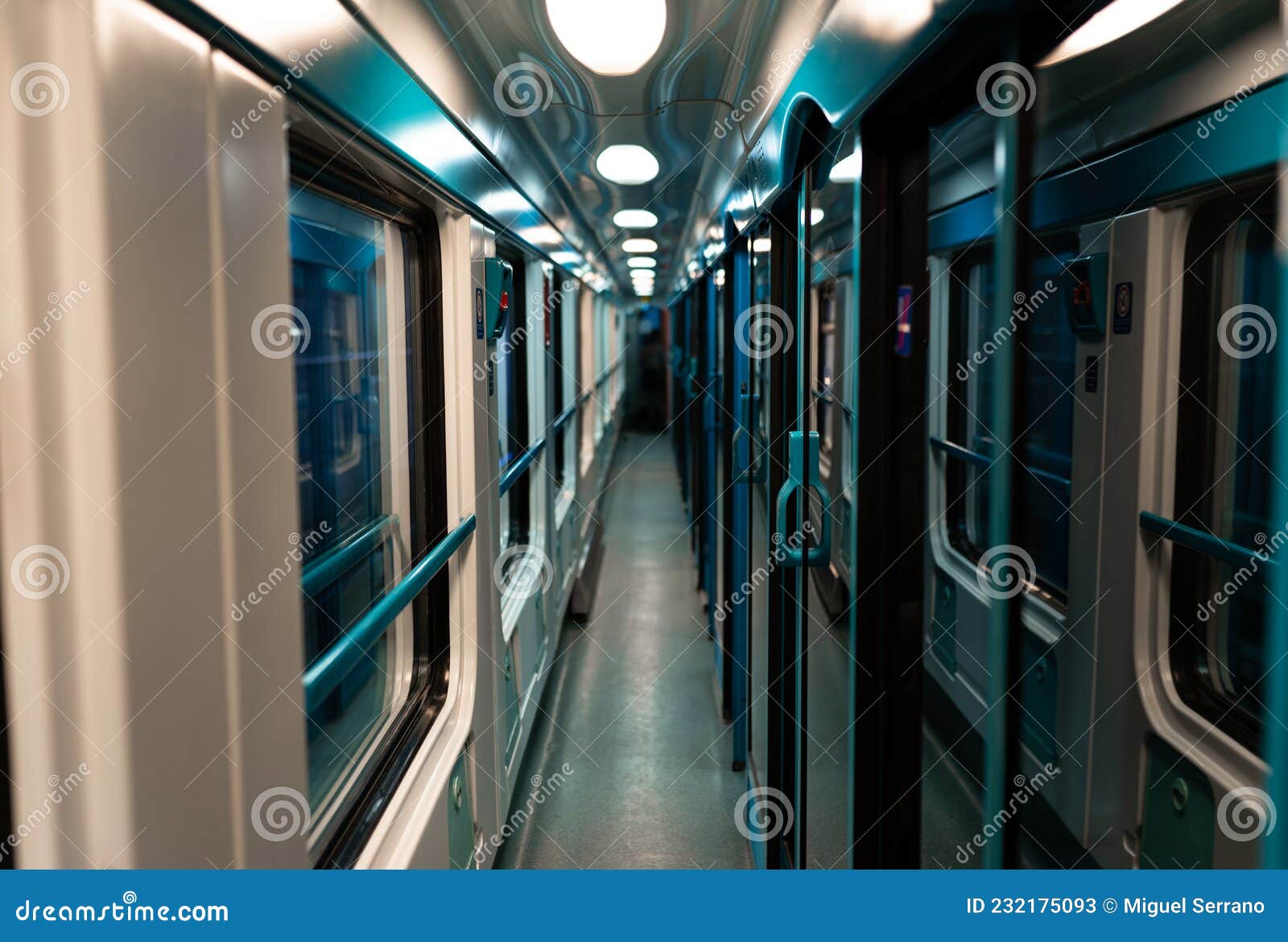 Blue Hallway Inside of a Classic Train with Private Rooms Stock Image ...