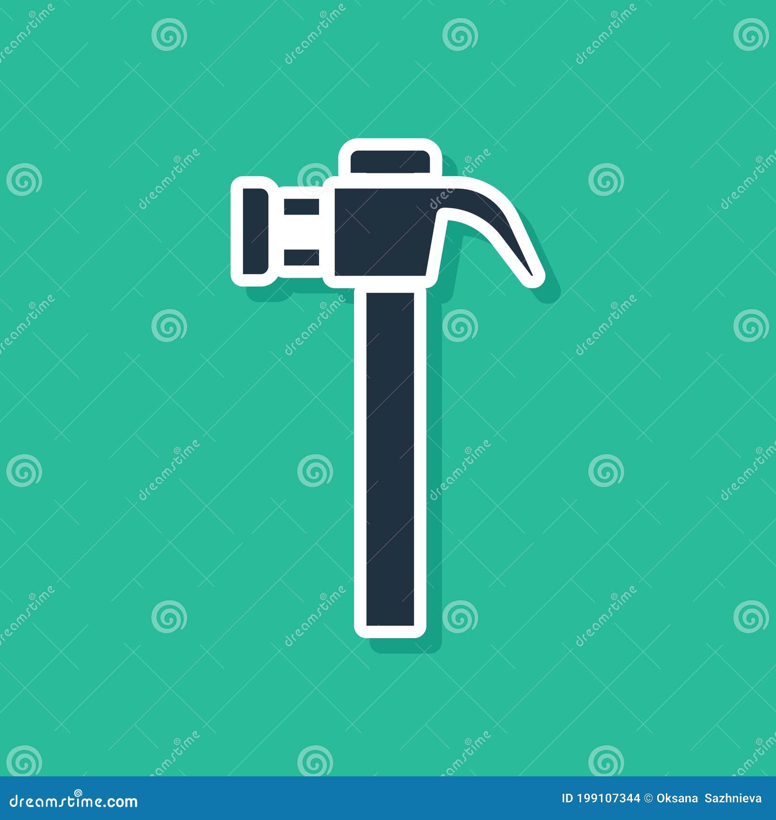 Blue Hammer Icon Isolated on Green Background. Tool for Repair Stock ...