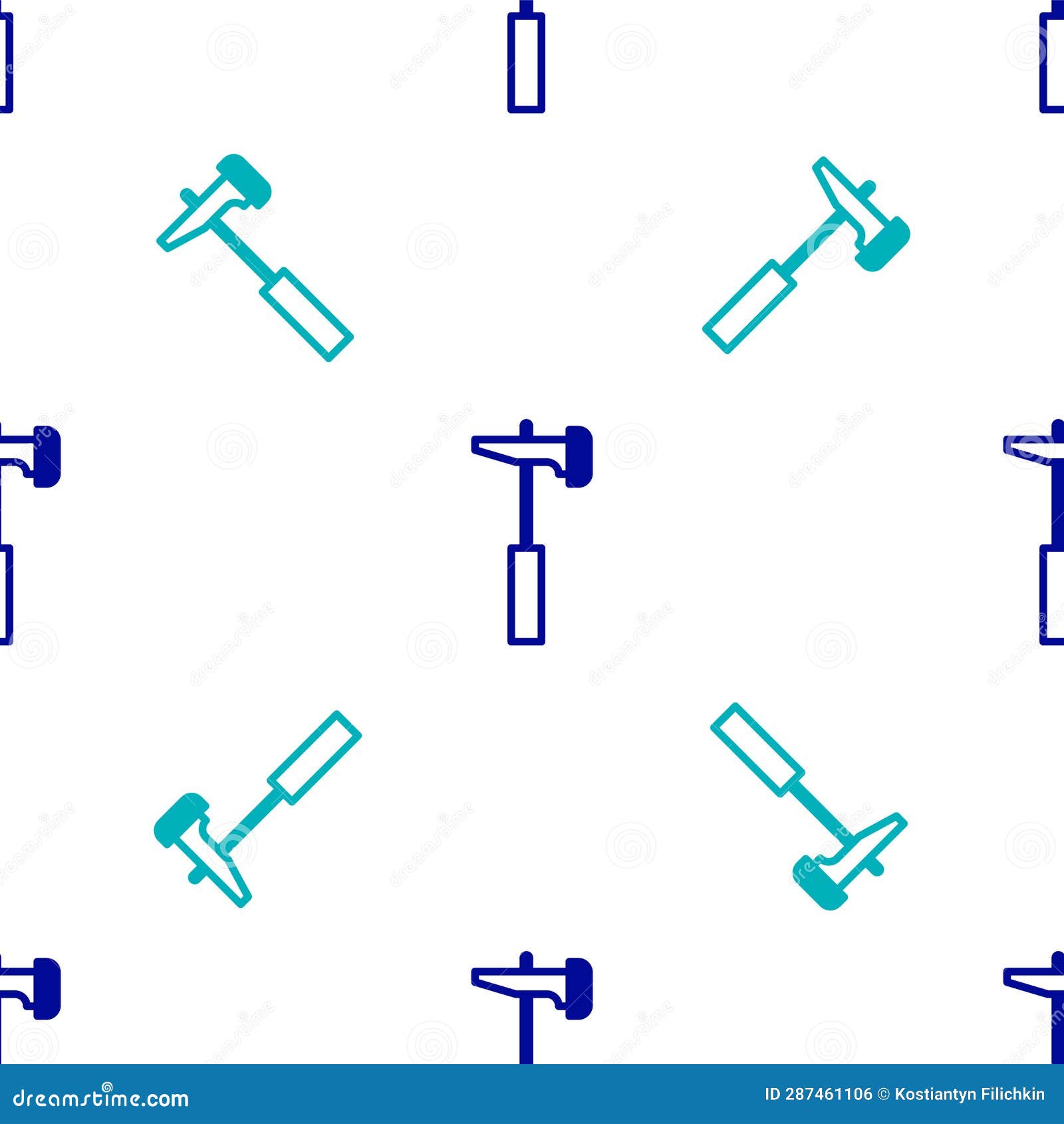 Blue Hammer Icon Isolated Seamless Pattern on White Background. Tool ...