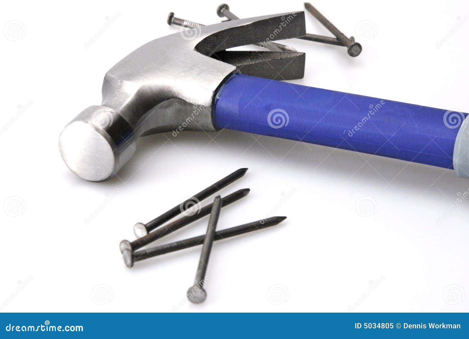 Blue Hammer and Nails stock image. Image of home, detail - 5034805