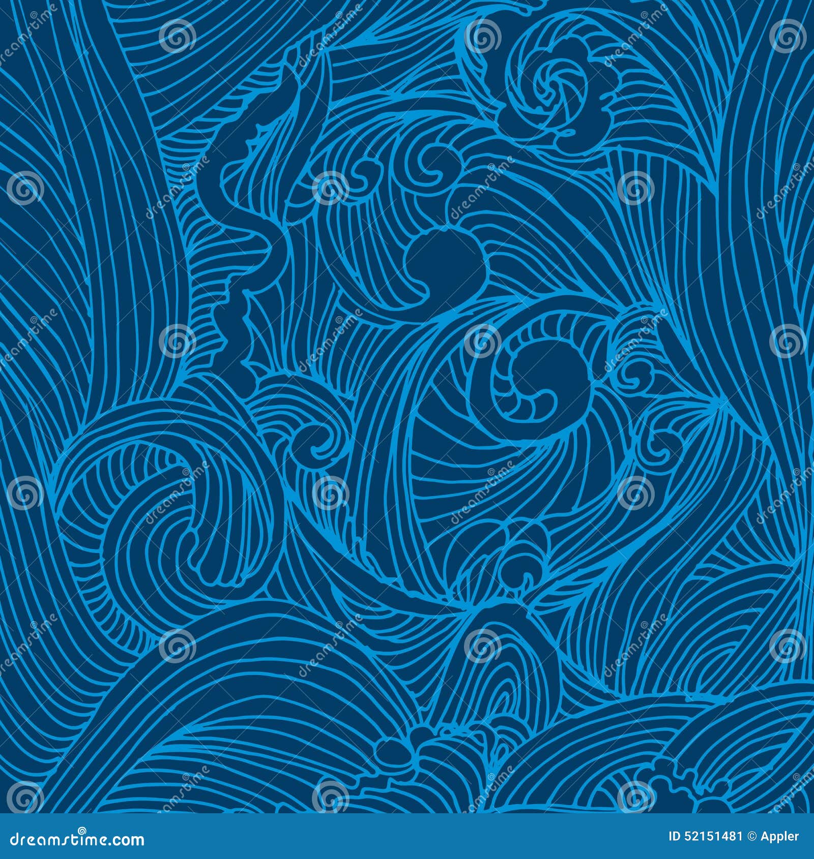 Blue Hand Drawing Waves Decorative Background Stock Vector ...