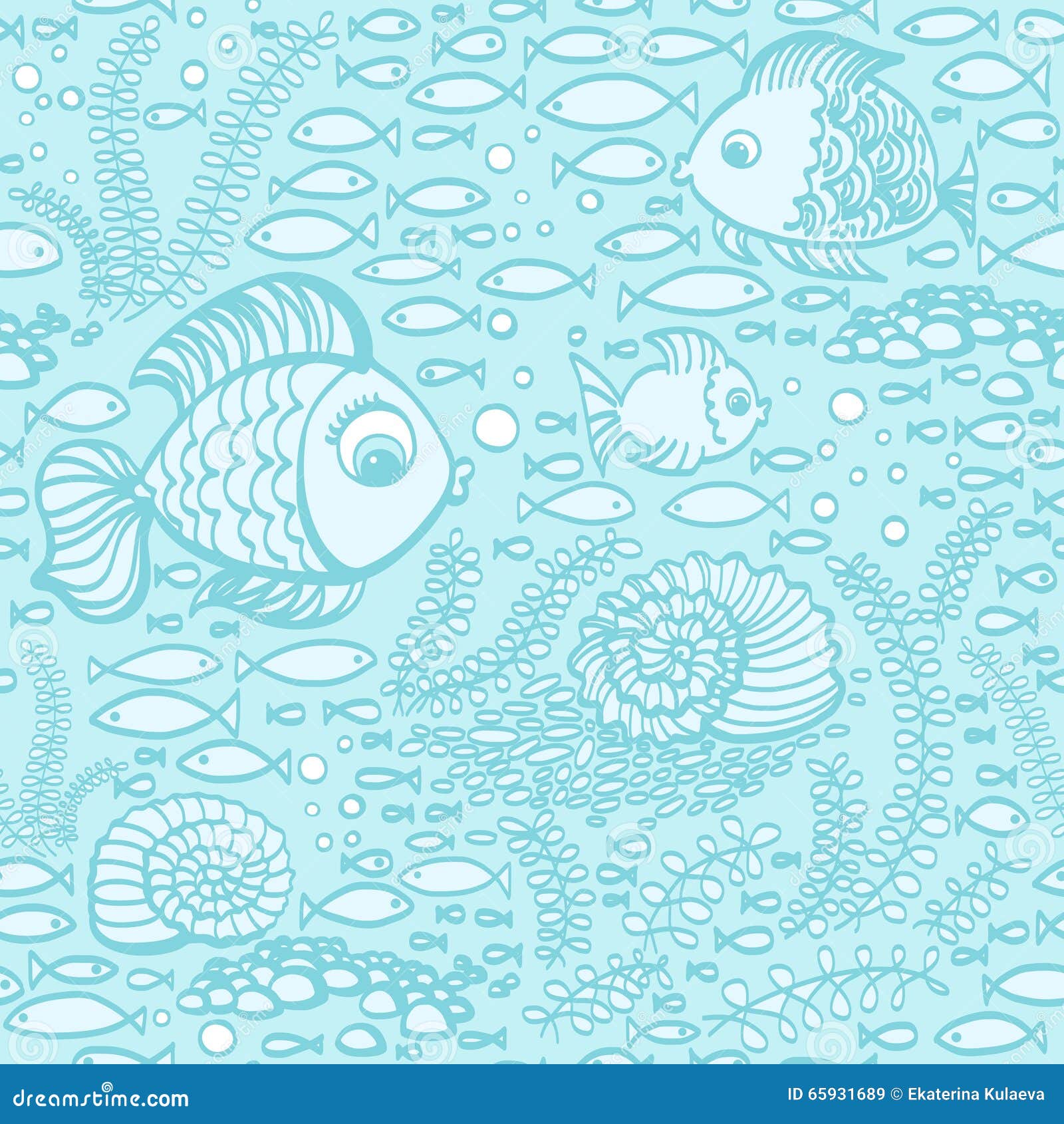 Blue Hand Drawn Fishes. Wallpaper Textile Seamless Fish Pattern Stock ...