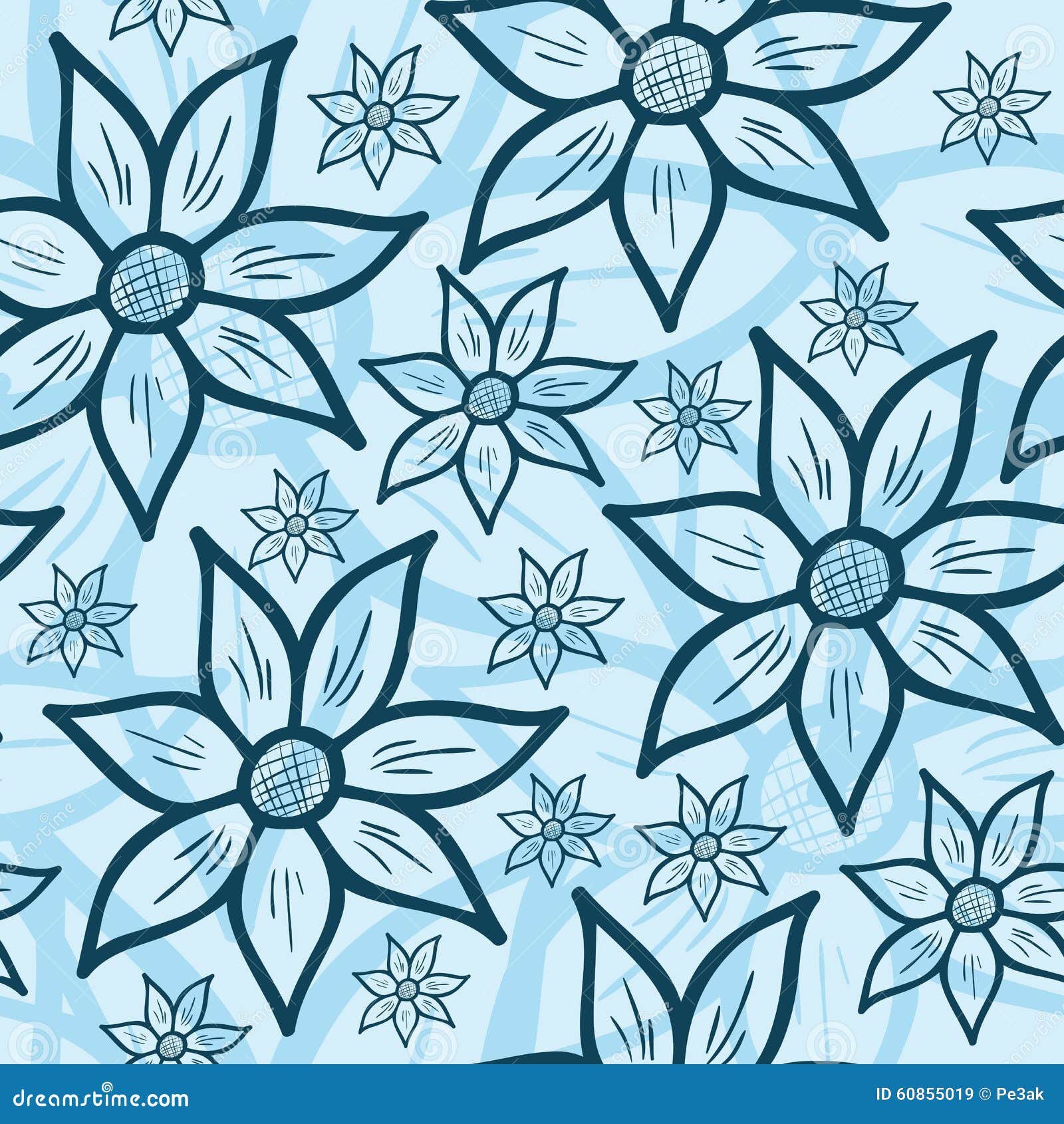 Blue hand drawn flowers stock illustration. Illustration of pattern ...