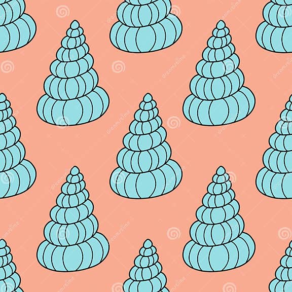 Blue Hand-drawn Shells on Orange Seamless Pattern Vector Stock Vector ...