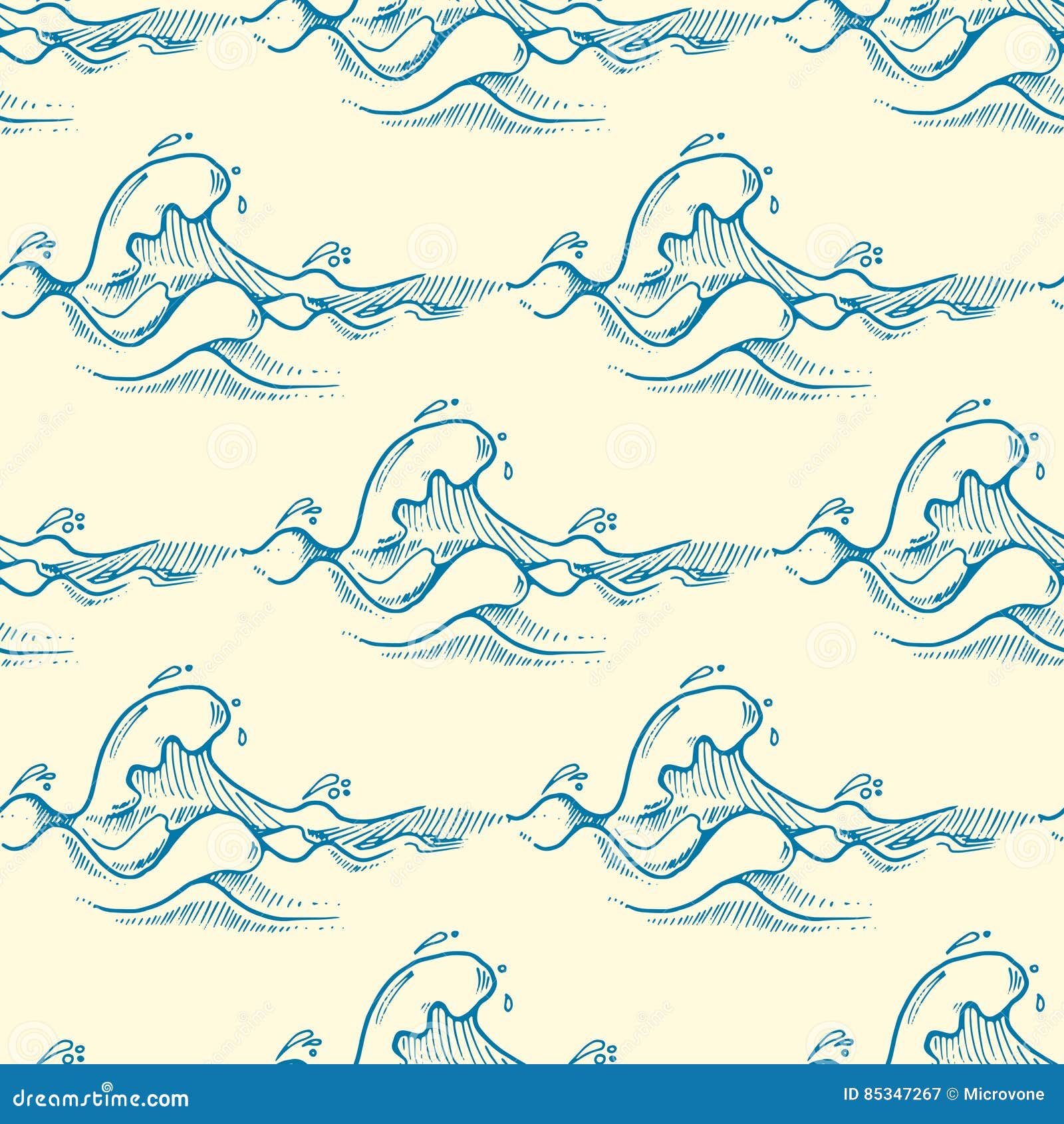 Blue Hand Drawn Waves Vector Seamless Pattern Stock Vector ...