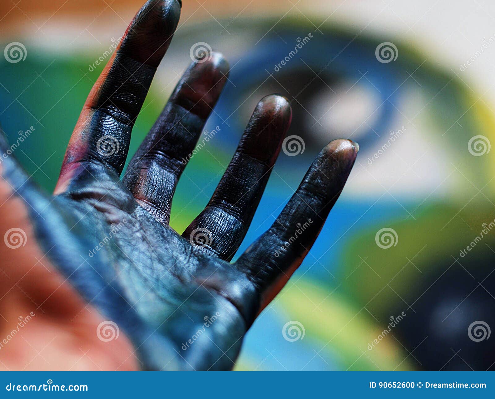 Blue Hand Paint stock photo. Image of hand, closeup, fingerprint - 90652600