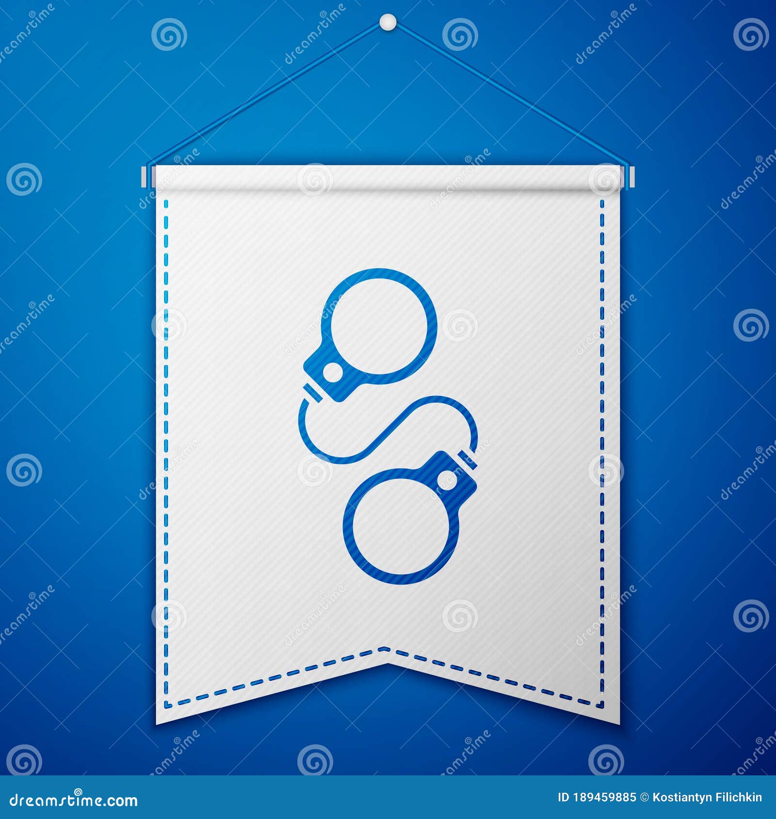 Blue Handcuffs Icon Isolated on Blue Background. White Pennant Template ...