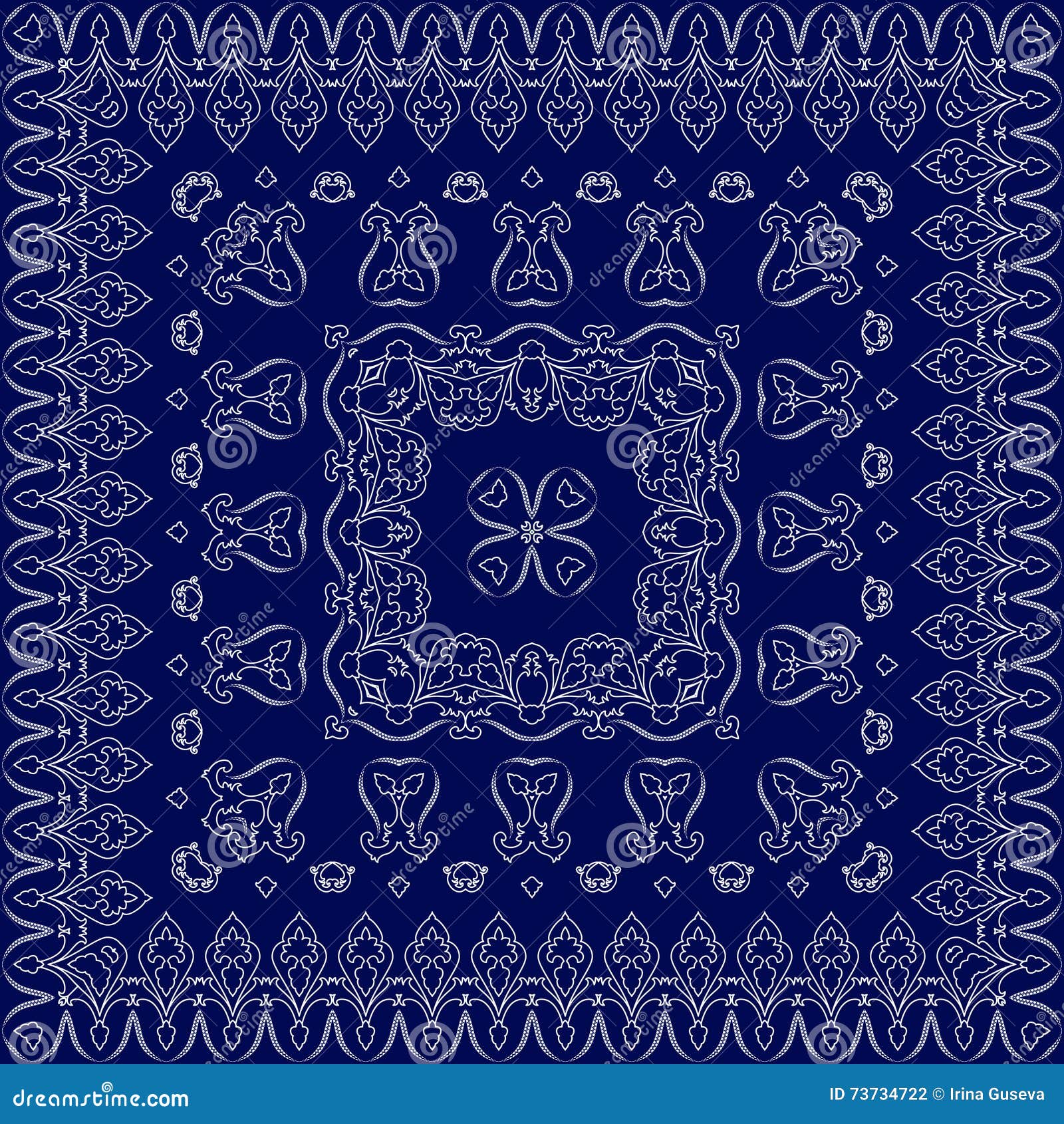 Blue Handkerchief with White Ornament Stock Vector - Illustration of ...