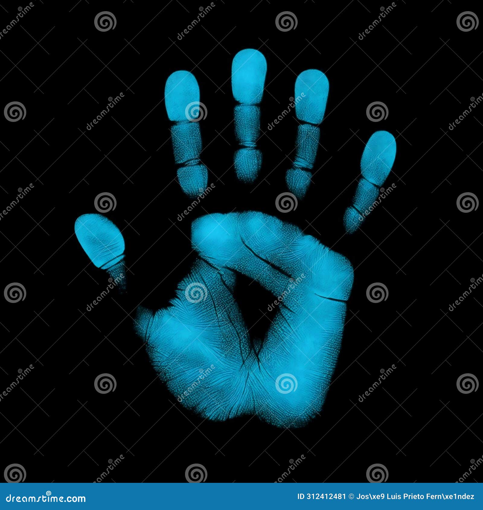 A Blue Handprint on a Black Background Stock Illustration ...