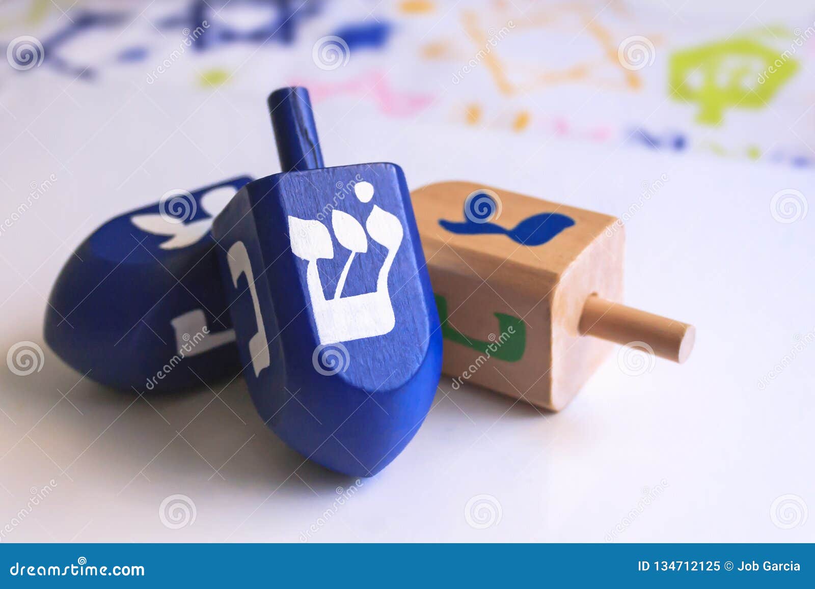 Blue Hanukkah Dreidels with Colorful Background Stock Image - Image of ...