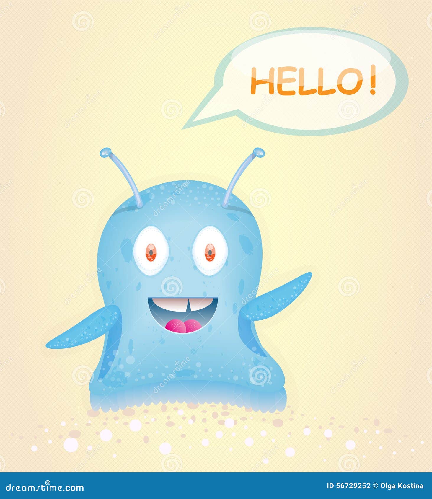 Blue happy alien. stock vector. Illustration of drawing - 56729252