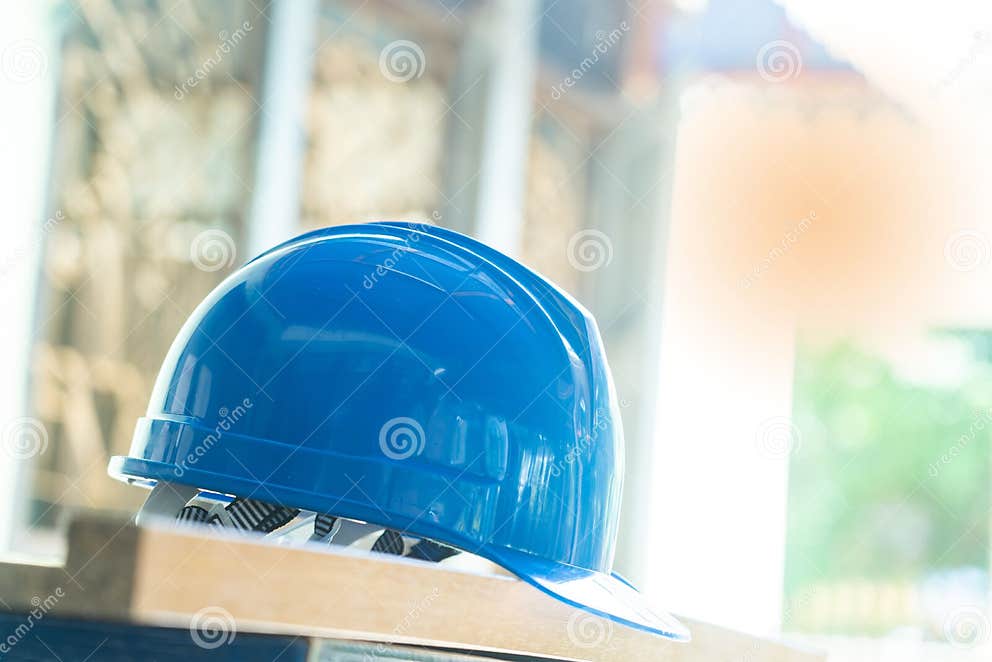 Blue Hard Safety Helmet Hat for Safety Workman. Stock Photo - Image of ...