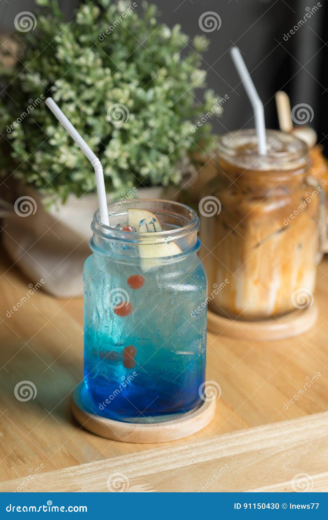 Blue Hawaiian Soda and Ice Coffee. Stock Photo - Image of colorful ...
