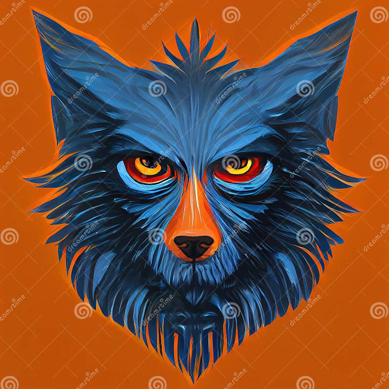 Blue Head of a Wolf Werewolf on an Orange Background. AI-generated ...