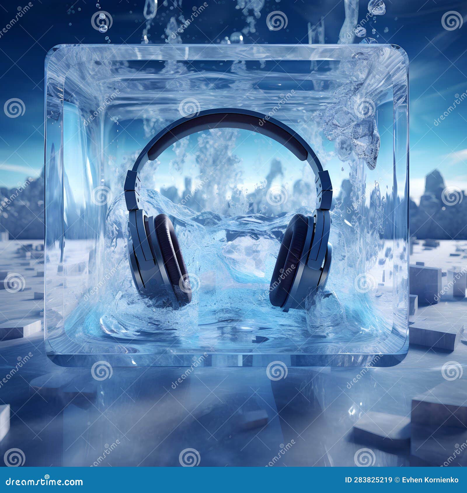 Blue Headphones in Ice Cube Stock Illustration - Illustration of ...