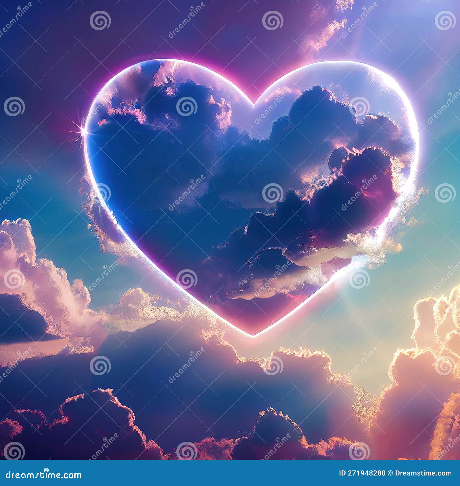 Blue Heart from the Clouds in the Sky. Surrealistic Image. AI-generated ...