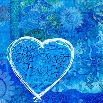 Blue Heart on Collage Background Stock Illustration - Illustration of ...