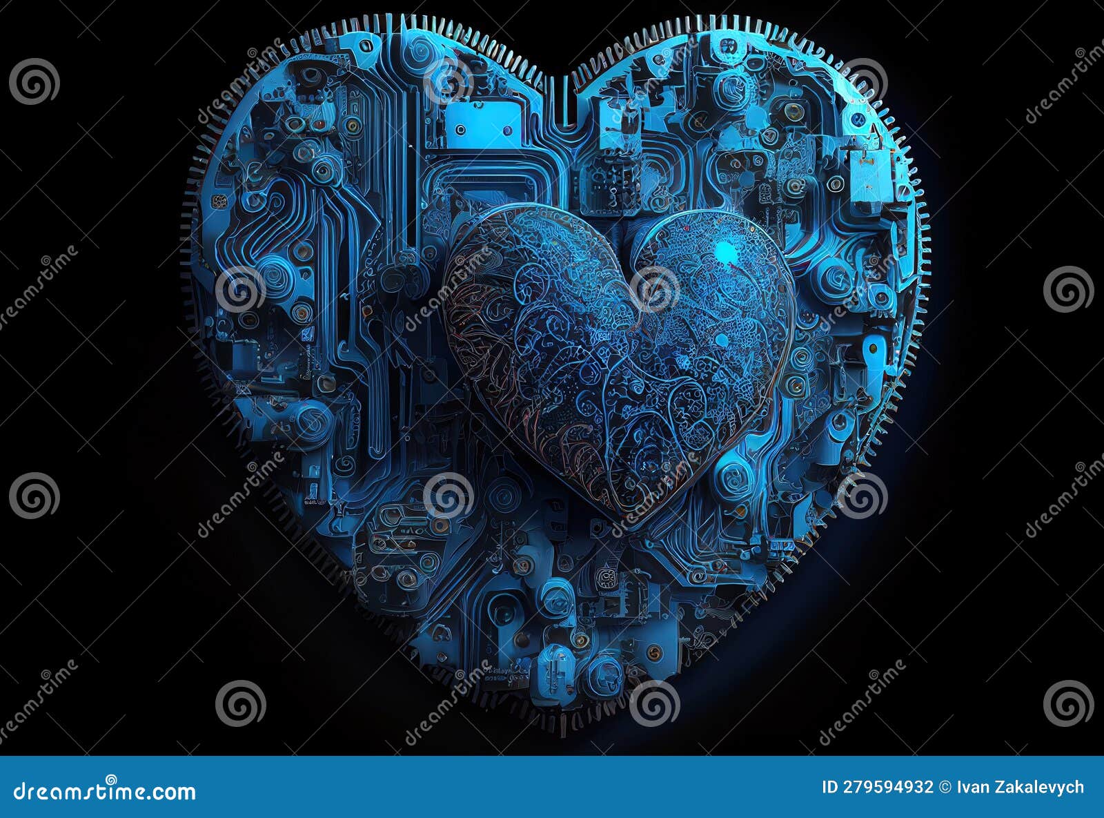 Blue Heart Designed As Central Processing Unit Illustration. AI ...