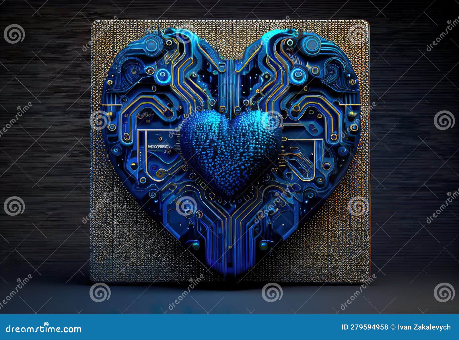 Blue Heart Designed As Central Processing Unit Illustration. AI ...