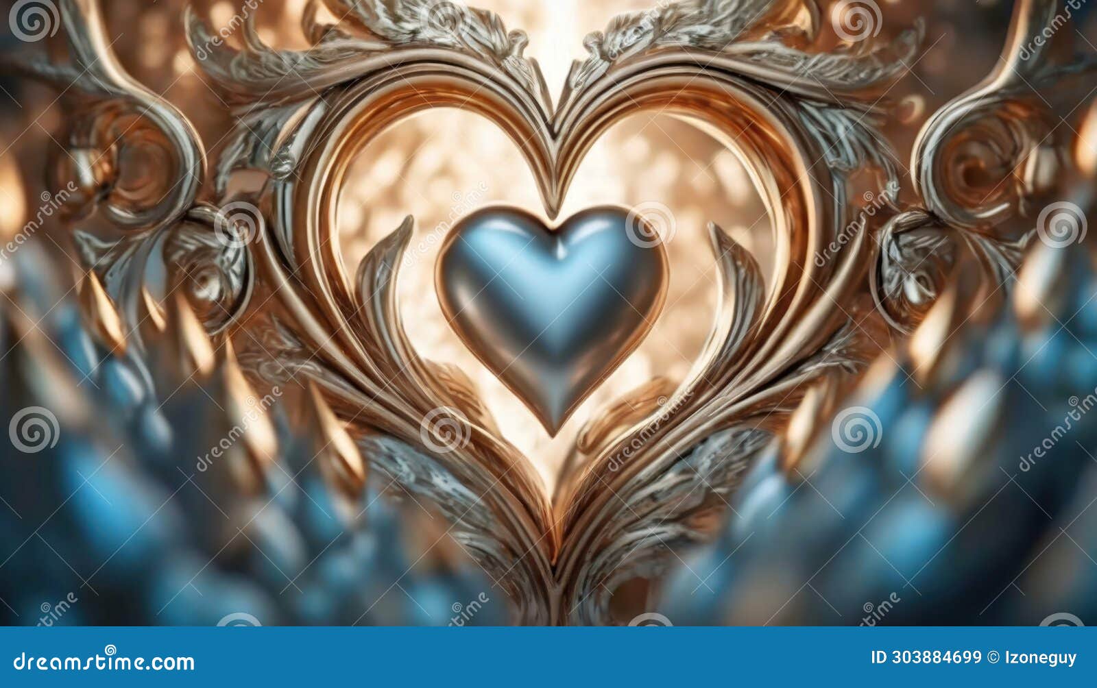 A Blue Heart Floating in the Middle of a Golden Heart Stock ...