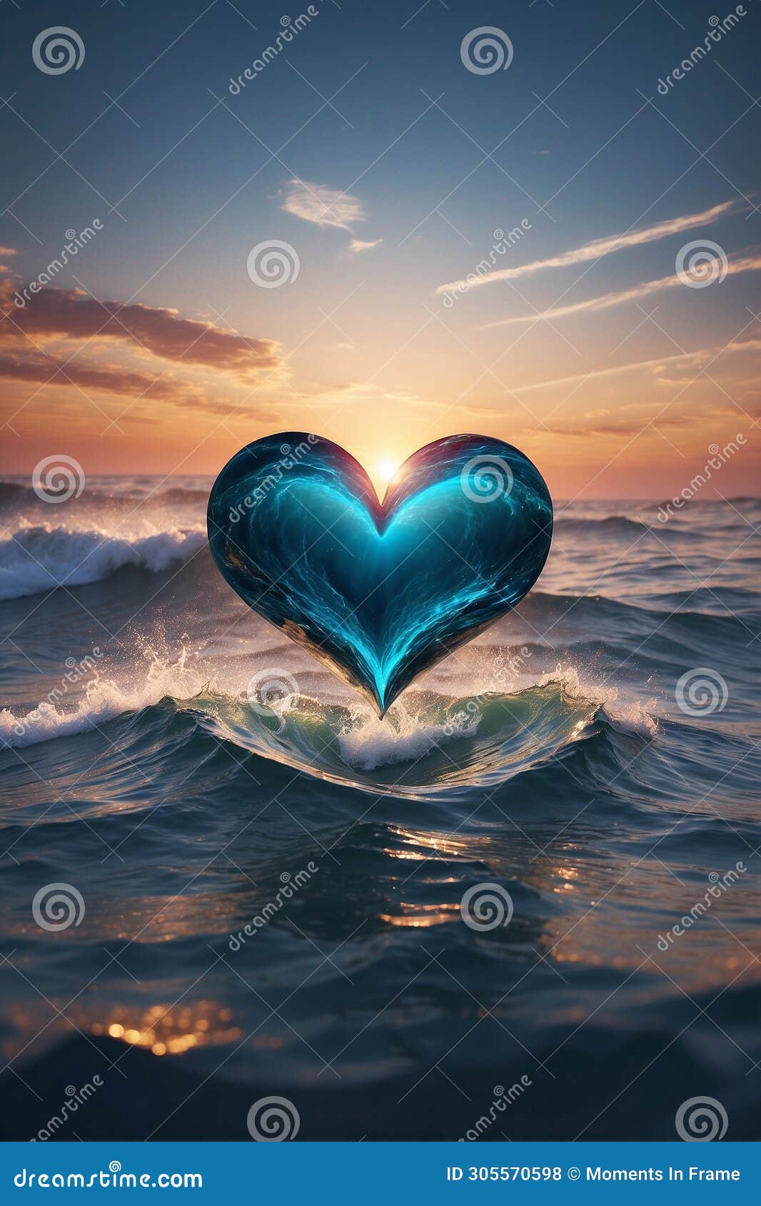 Blue heart in the sea stock illustration. Illustration of card - 305570598