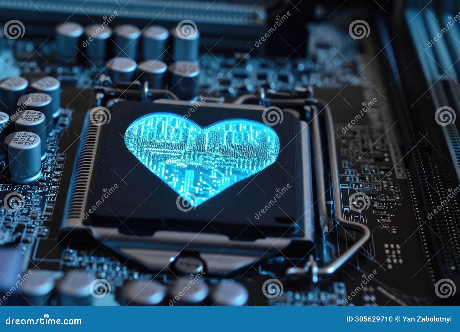 Blue Heart in the Shape of a Cpu Symbolizing the Power of Love Stock ...