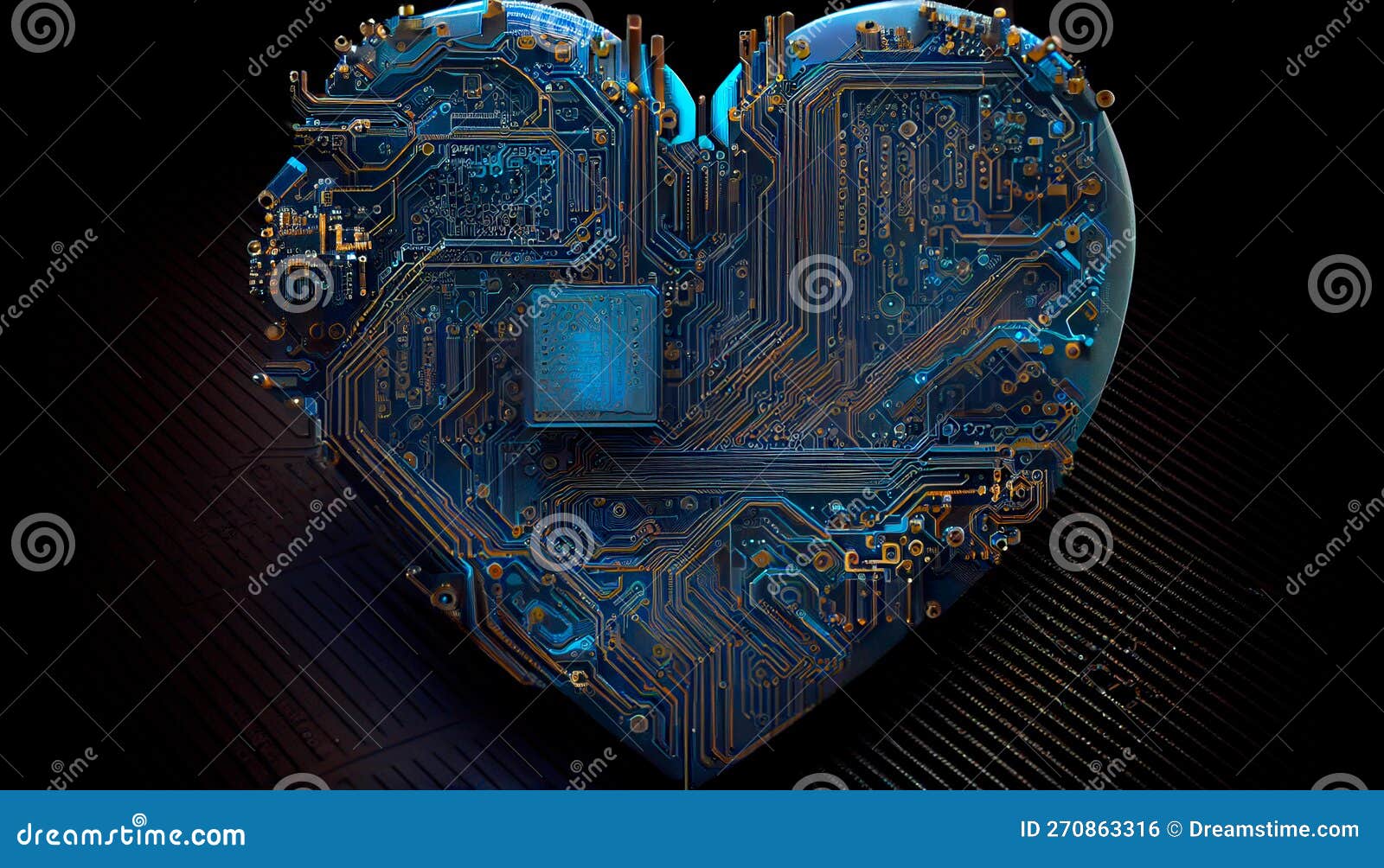 Blue Heart Shaped As Computer Circuit Board. Generative AI Stock ...