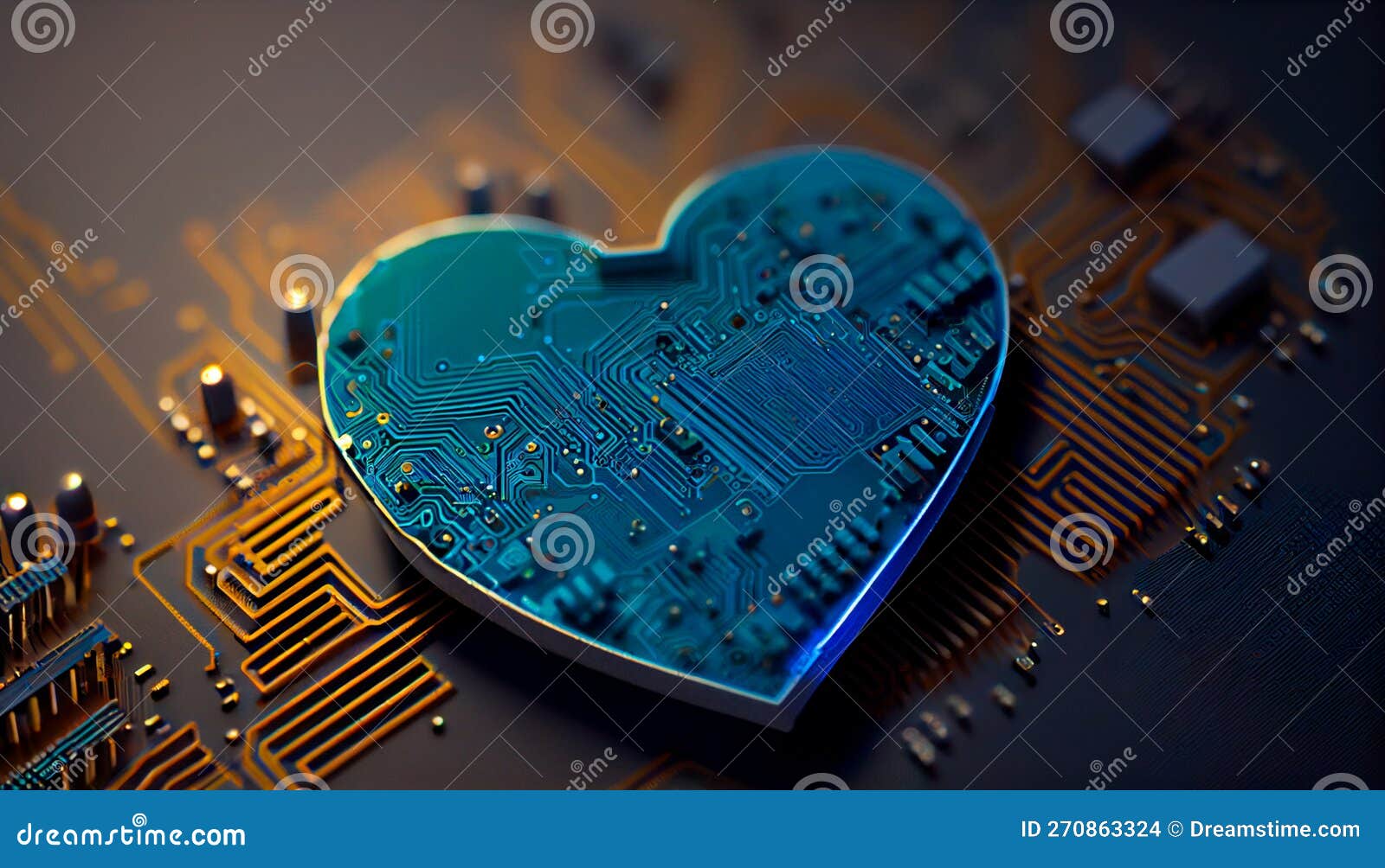 Blue Heart Shaped As Computer Circuit Board. Generative AI Stock ...
