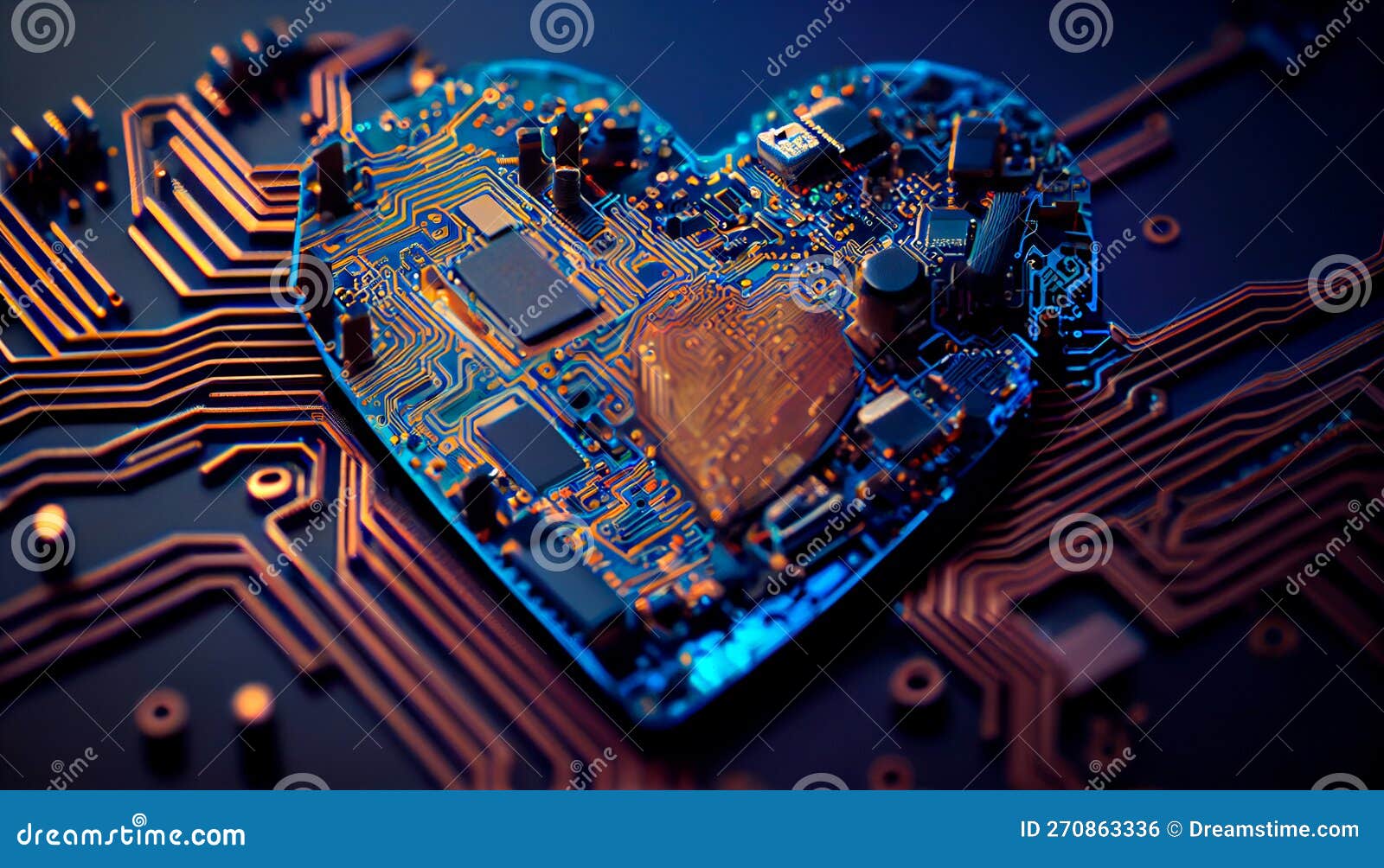Blue Heart Shaped As Computer Circuit Board. Generative AI Stock ...