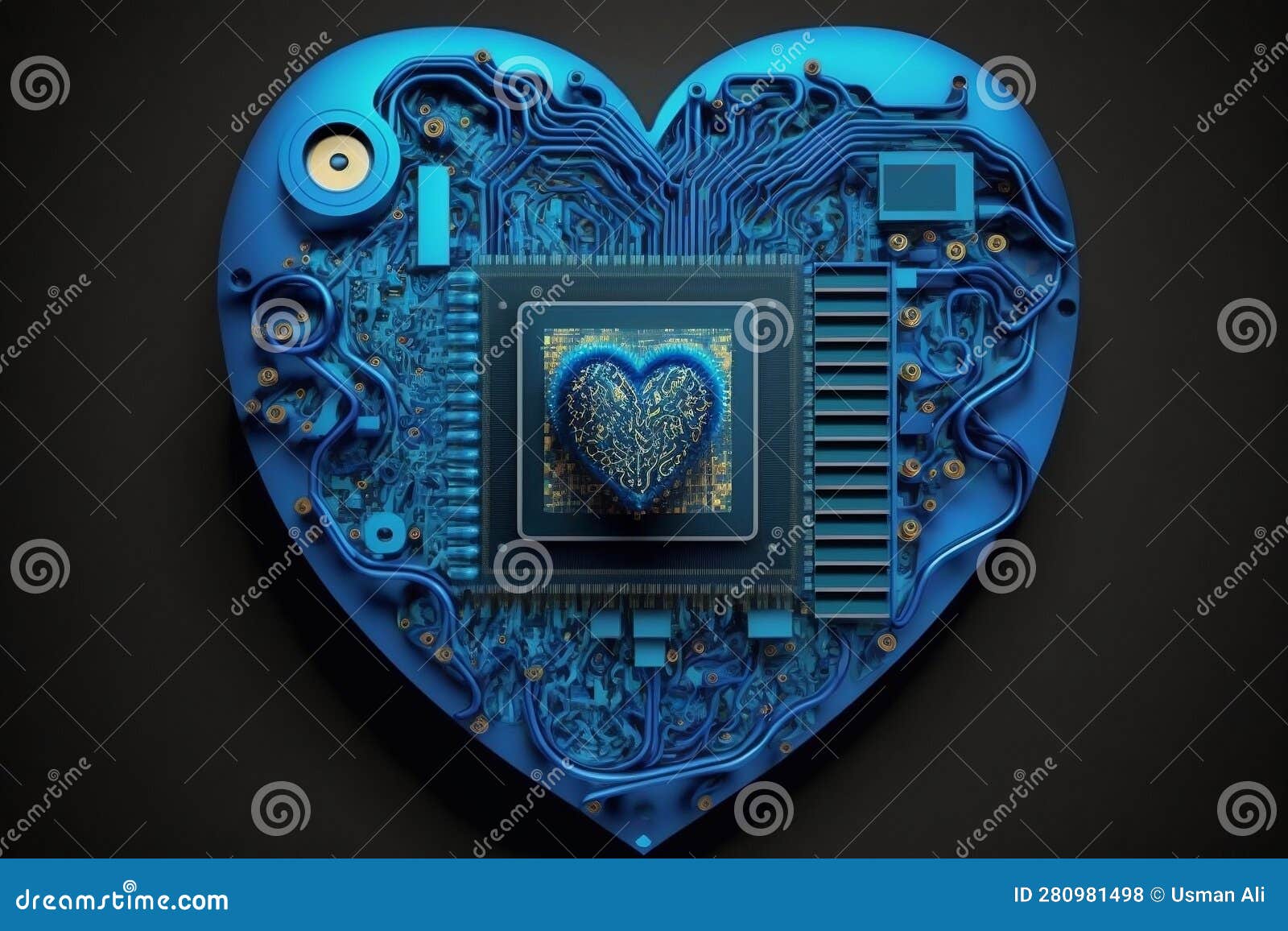 A Blue Heart-Shaped CPU Symbolizes Love S Central Processing Unit. AI ...