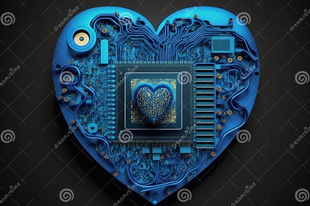 A Blue Heart-Shaped CPU Symbolizes Love S Central Processing Unit. AI ...