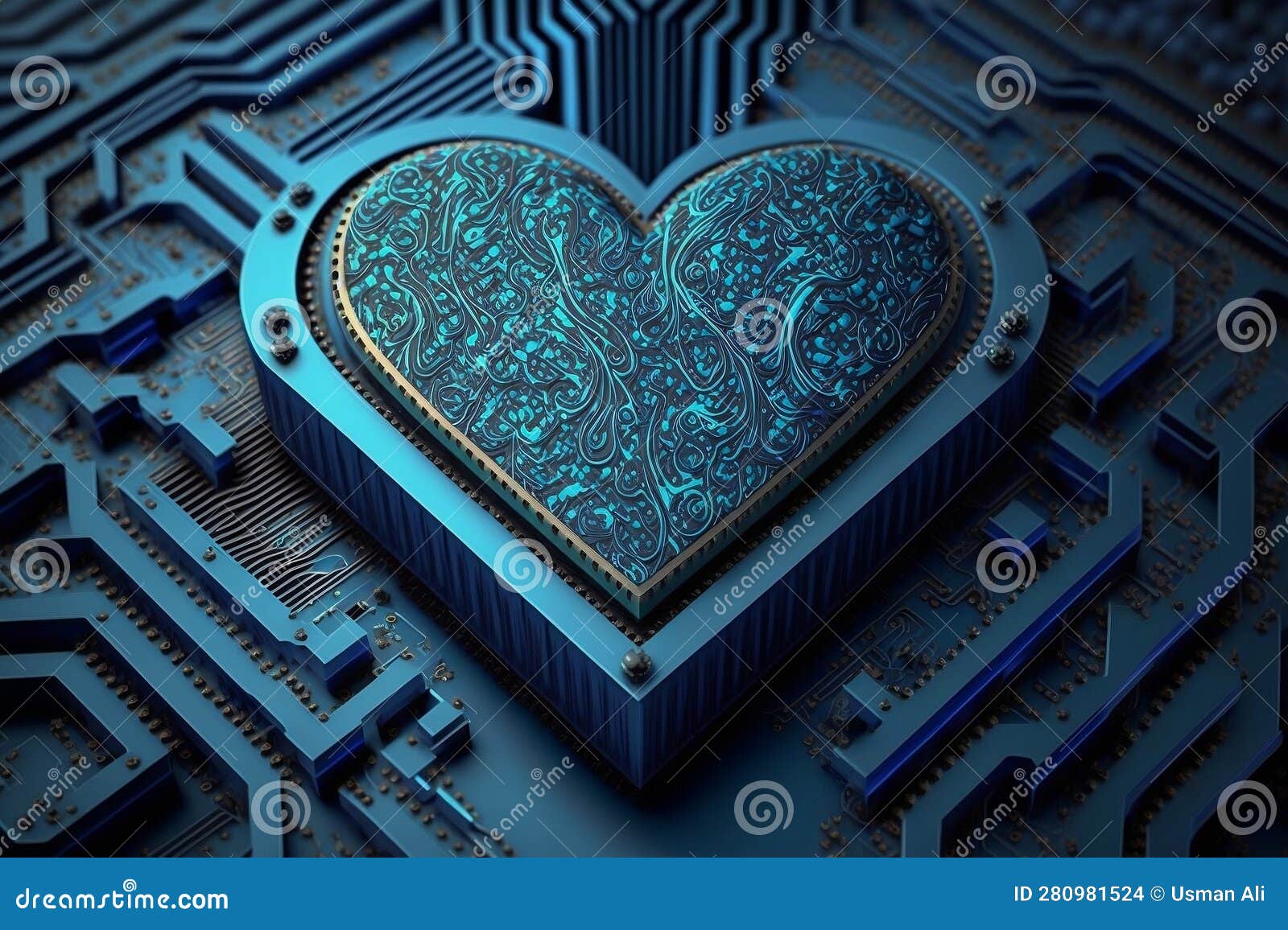 A Blue Heart-Shaped CPU Symbolizes Love S Central Processing Unit. AI ...
