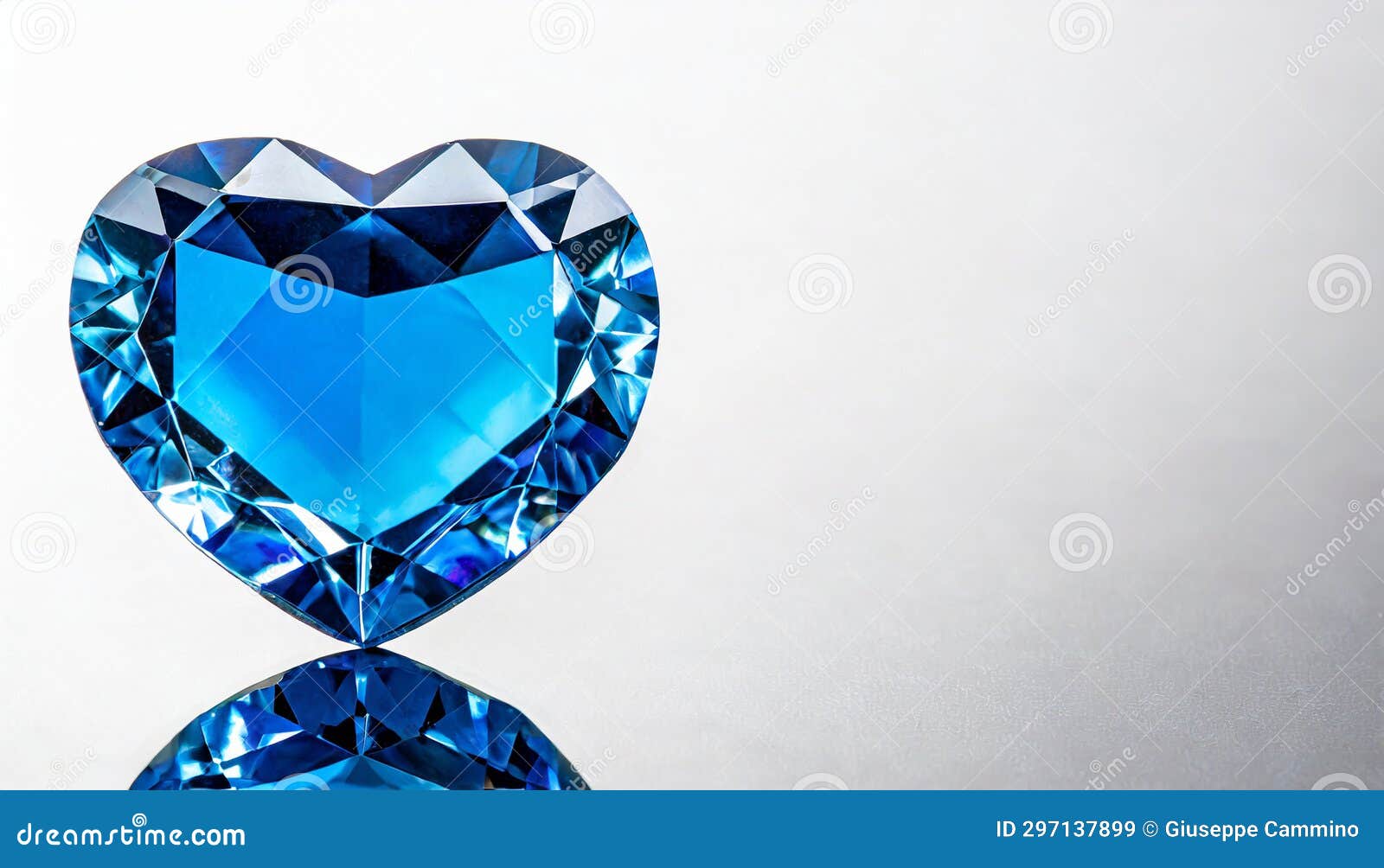 Blue Heart Shaped Diamond on White Background and Copy Space on a Side ...
