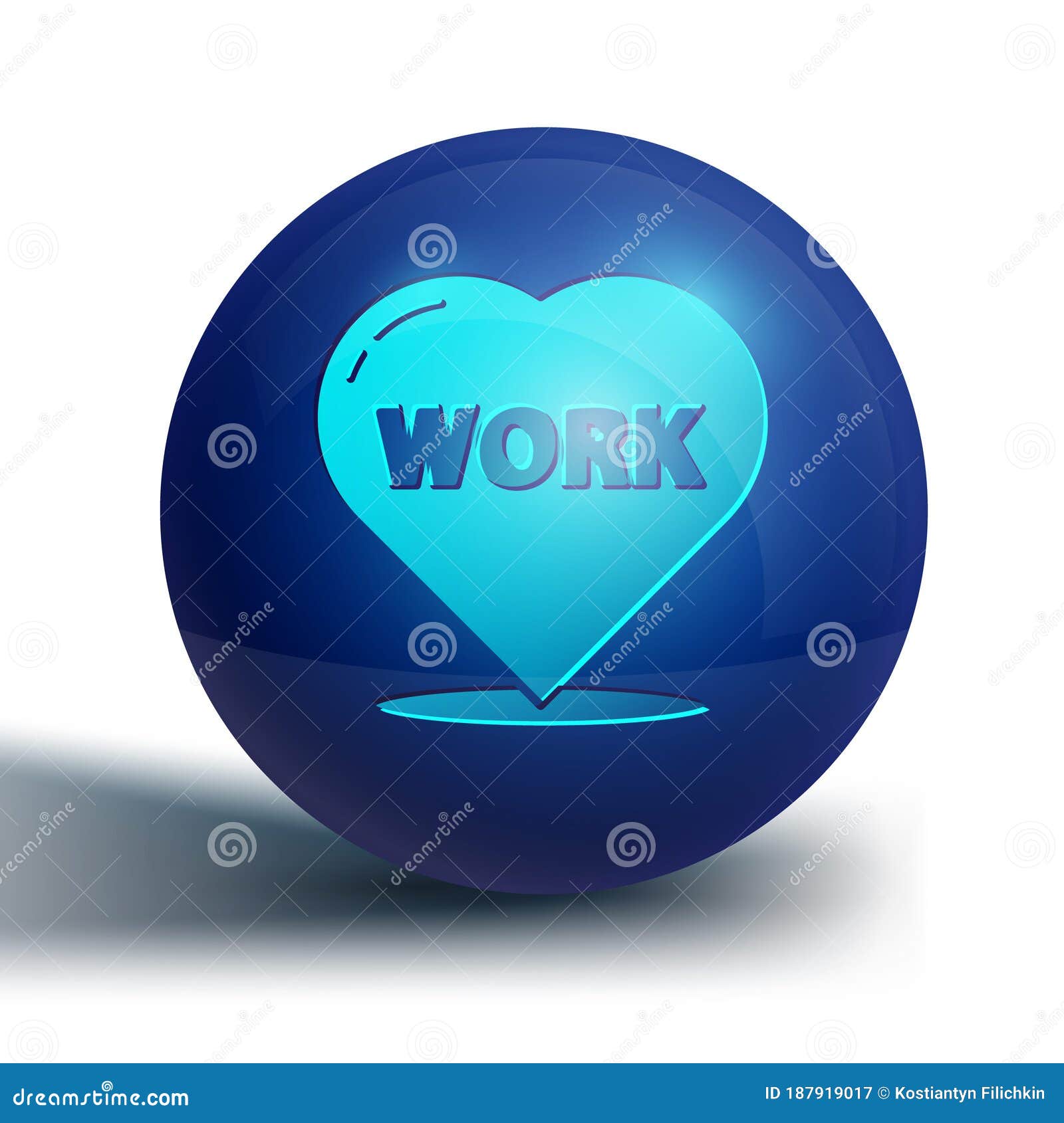 Blue Heart with Text Work Icon Isolated on White Background. Blue ...