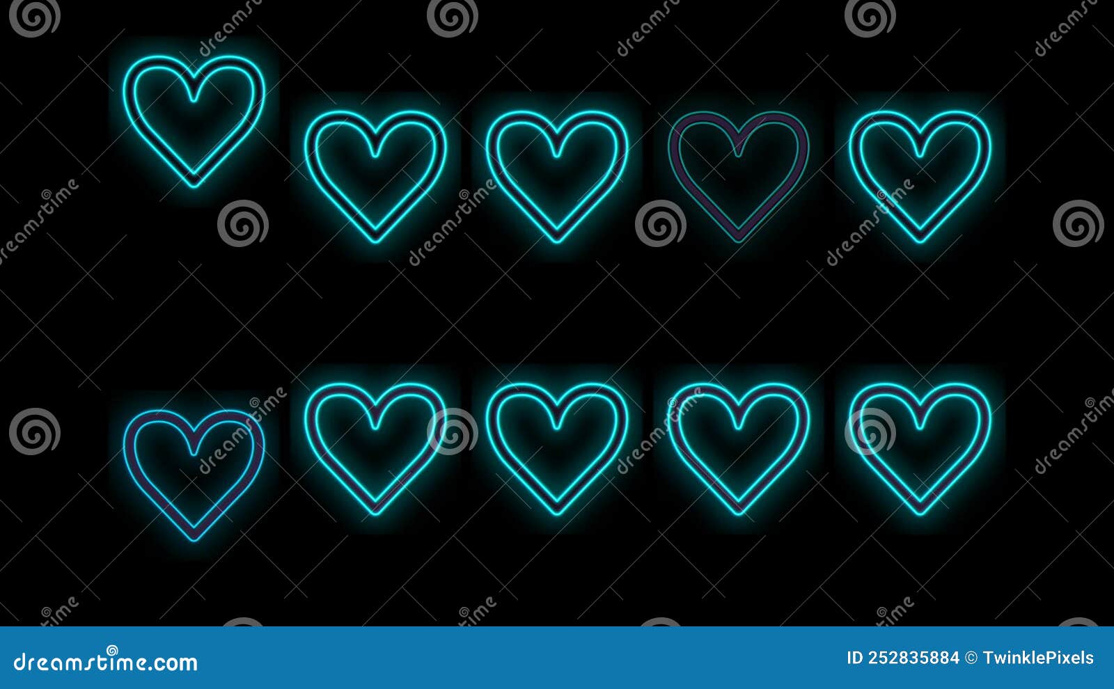 Blue Hearts Pattern With Neon Light Stock Footage Video Of Passion