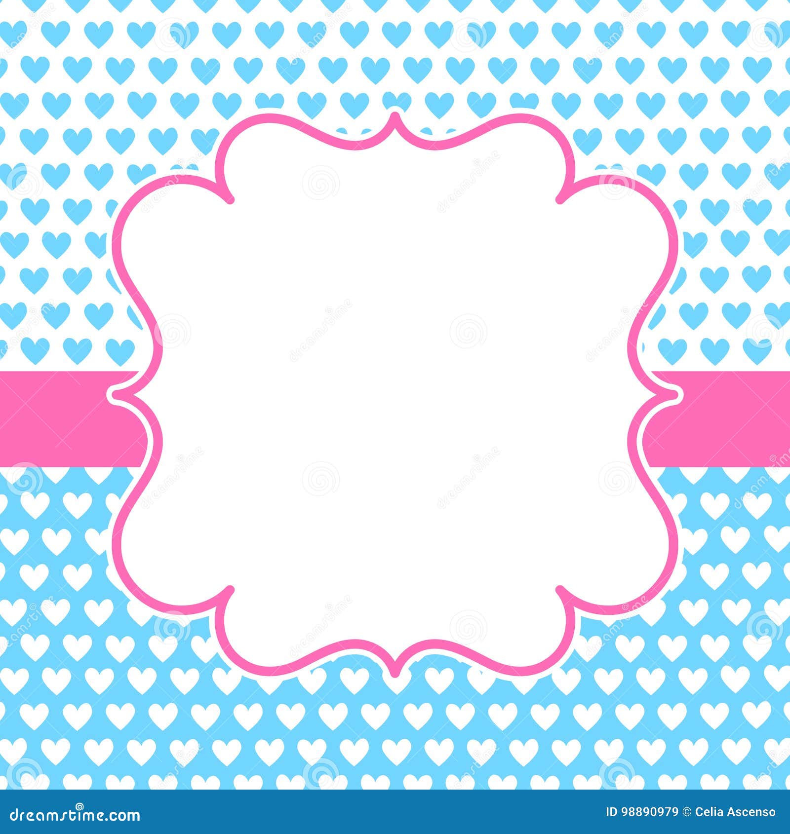 Blue Hearts Pink Frame Valentines Card Stock Illustration ...