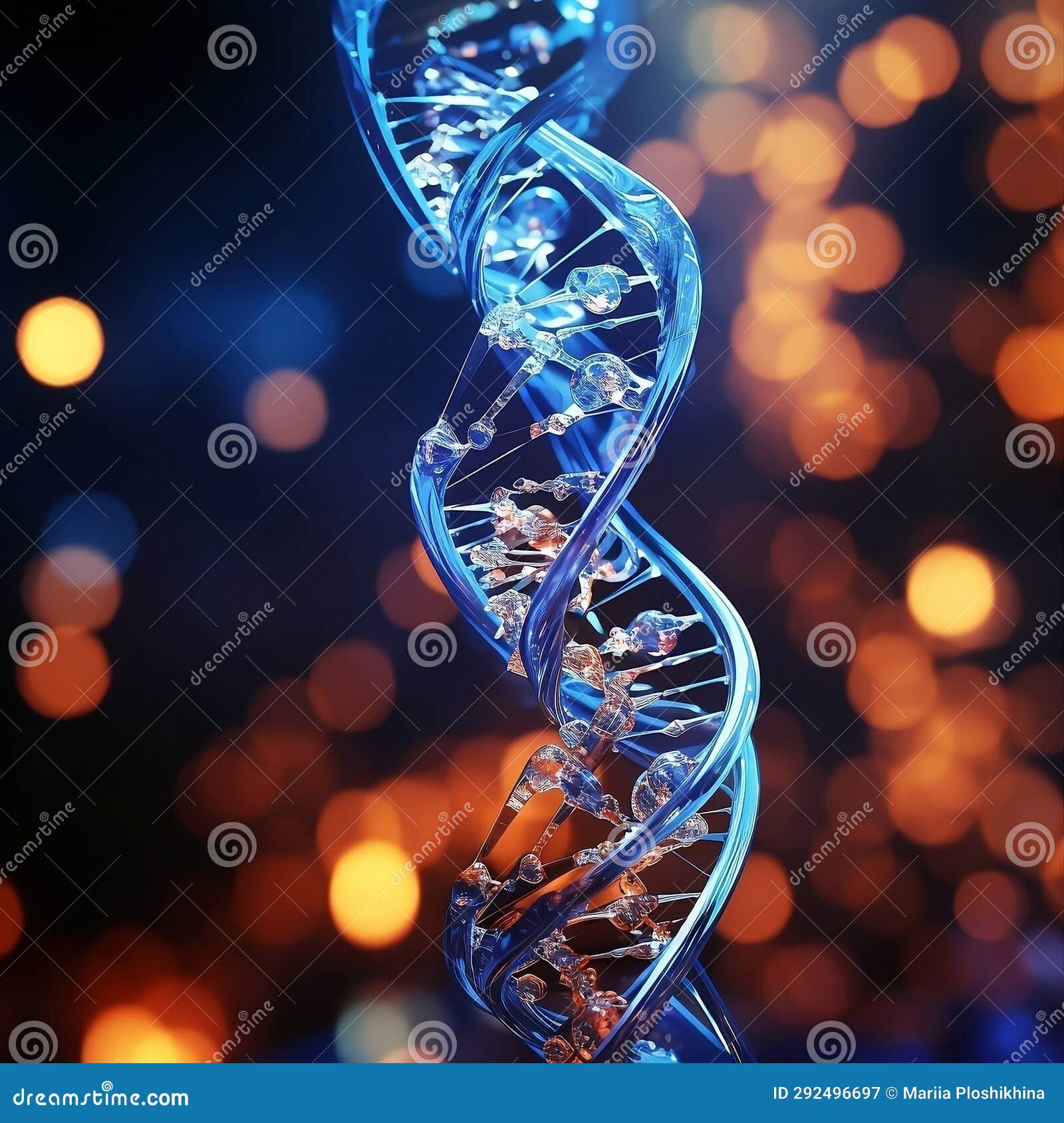 Blue DNA Helix On White Background, Scientific And Detailed ...