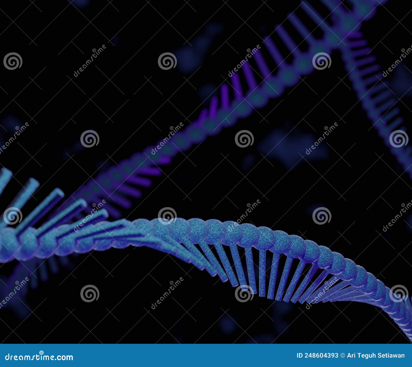 Blue Helix Ribonucleic Acid Black Background 3d Rendered Stock ...