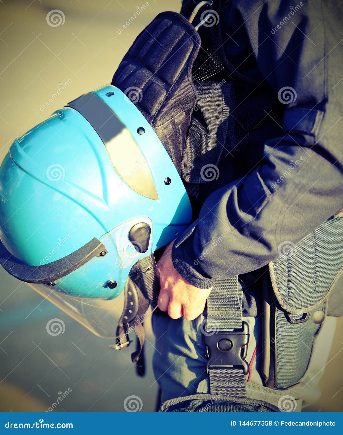 Blue Helmet of a Policeman with Old Toned Effect Stock Photo - Image of ...