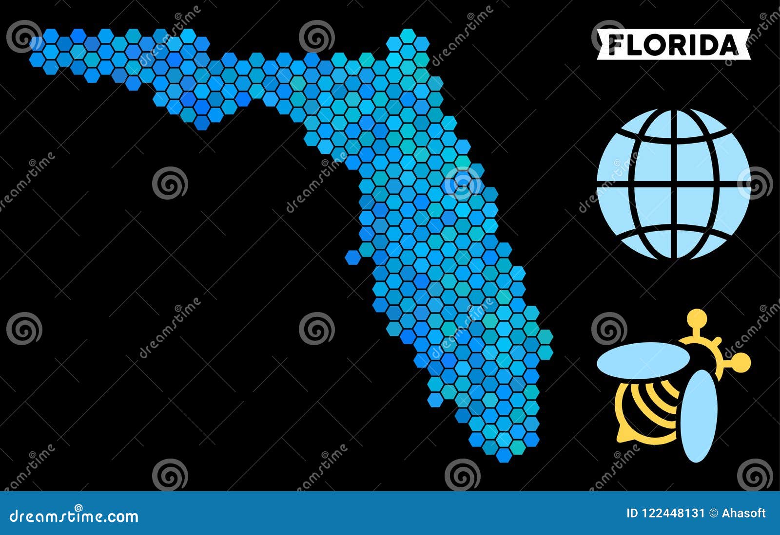 Blue Hexagon Florida Map stock vector. Illustration of dotted - 122448131