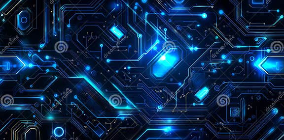 A Blue Hi Tech Background with a Glowing Horizontal Line and a Digital ...