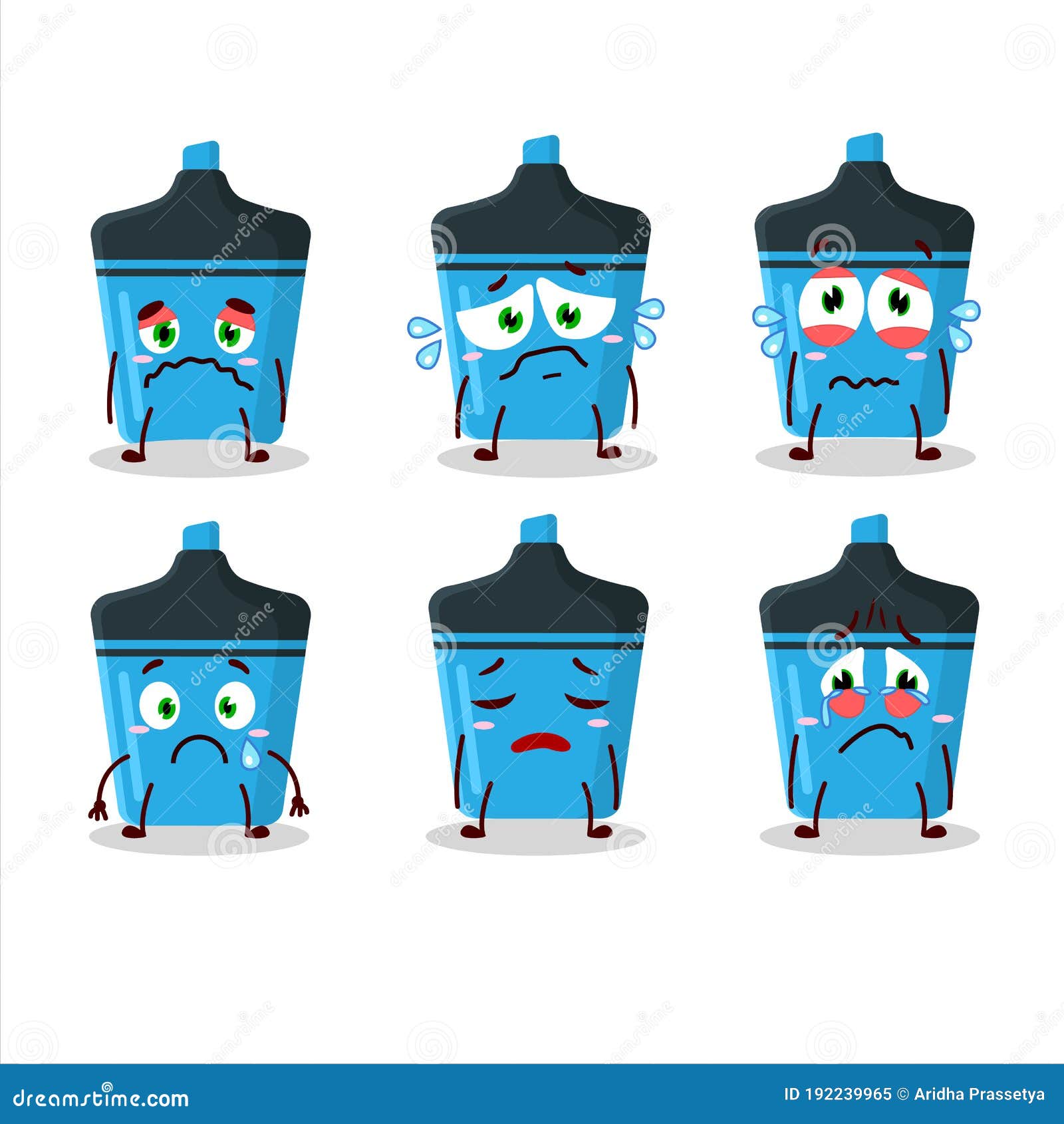 Blue Highlighter Cartoon Character with Sad Expression Stock Vector ...
