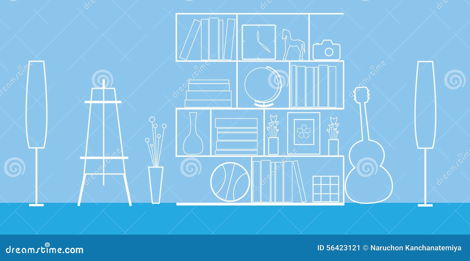 Blue hobbies room stock illustration. Illustration of office - 56423121