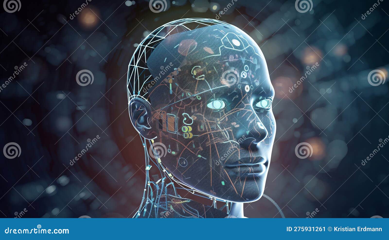 Blue Hologram Human Face: Neural Networks & Machine Learning in Tech ...